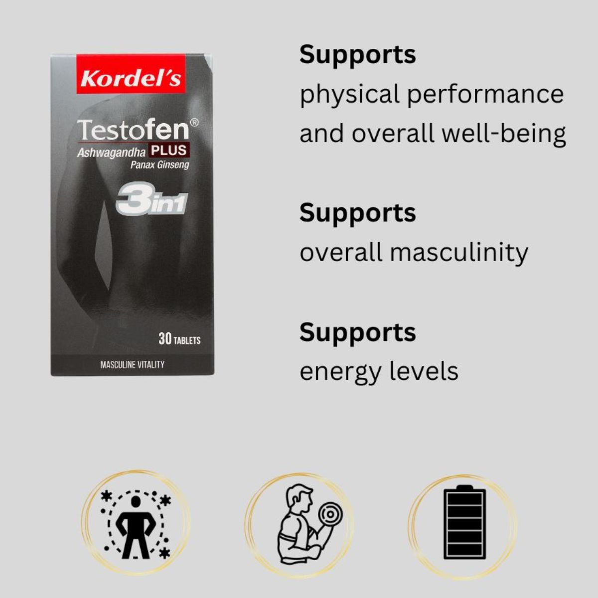 Kordel's Testofen Plus Ashwagandha and Panax Ginseng 30 Tabs - Manadr