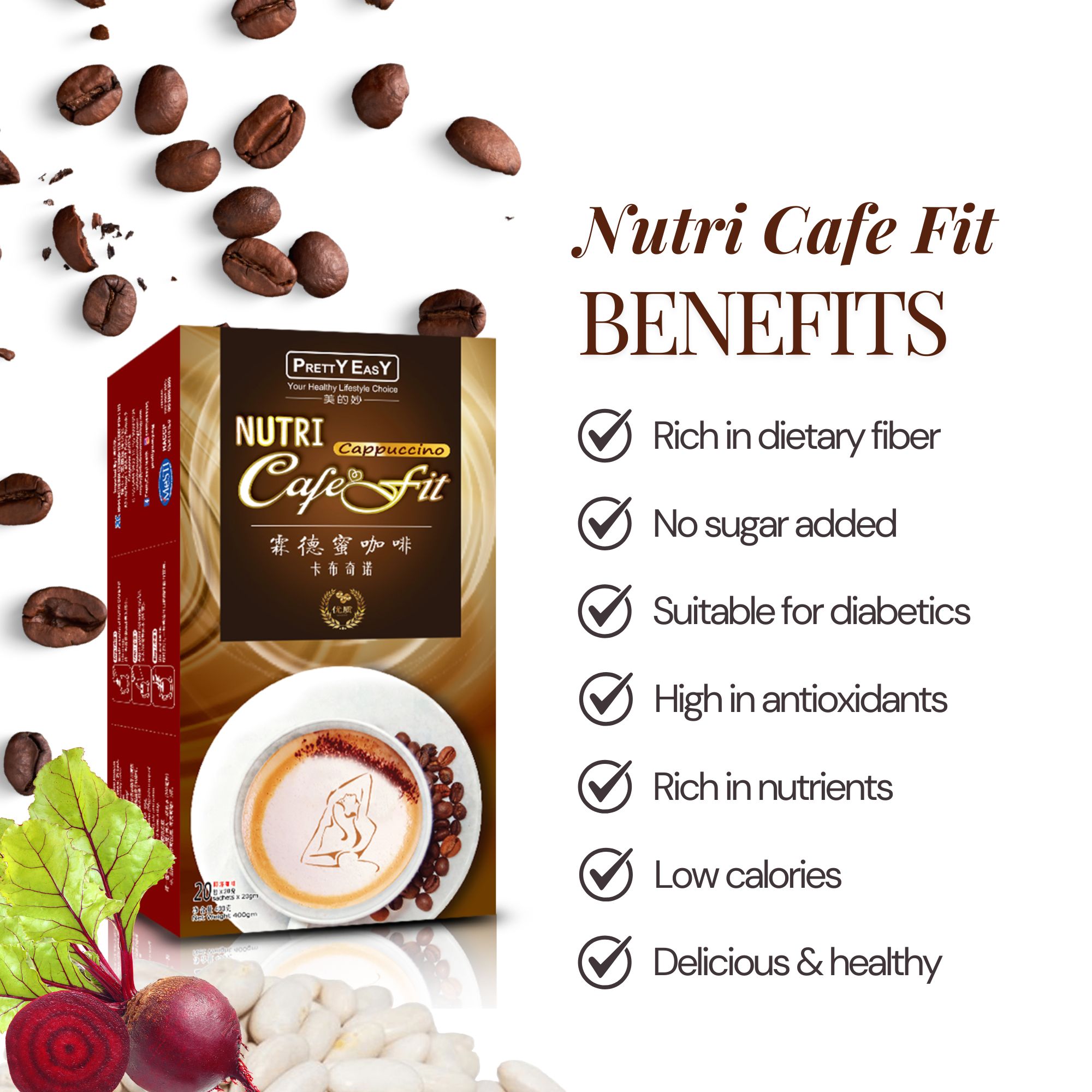 Pretty Easy Nutri Café Fit Cappuccino 20 sachets - Manadr