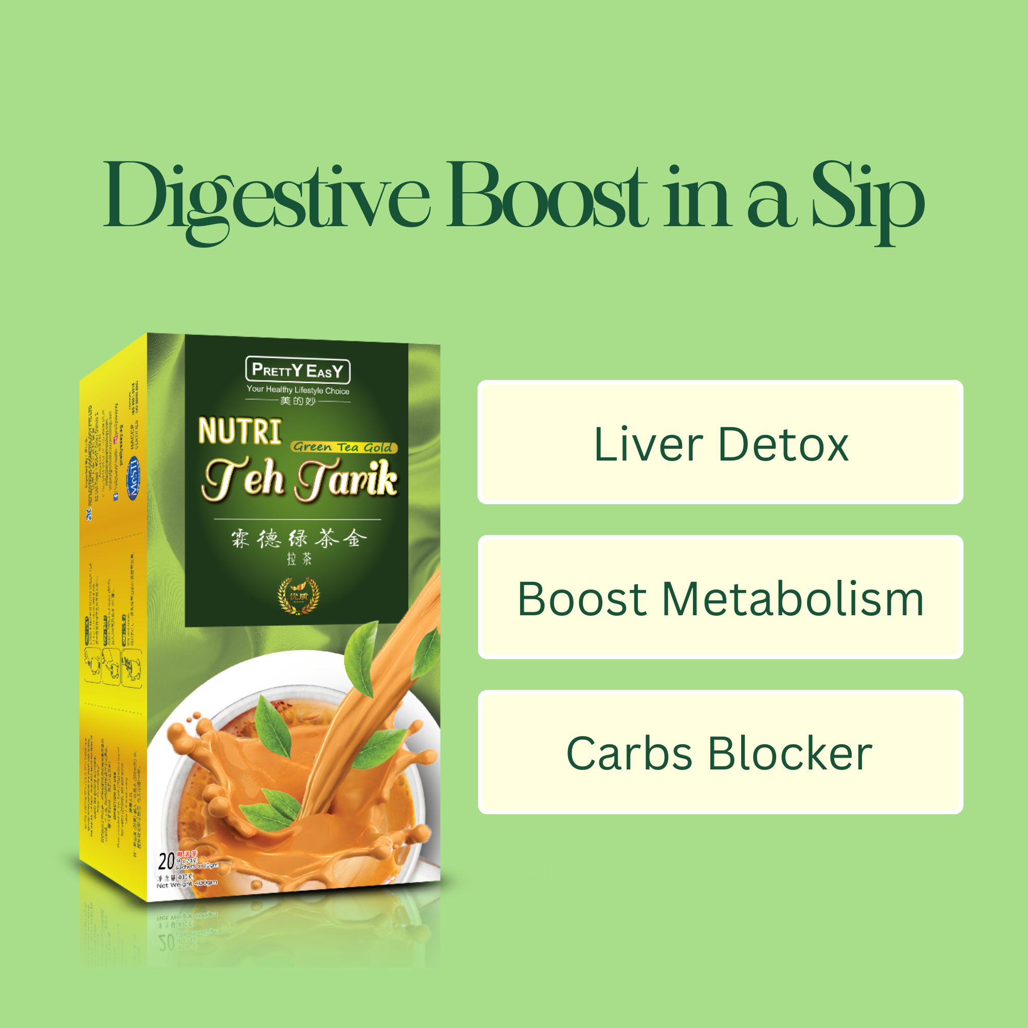Pretty Easy Nutri Green Tea Gold Teh Tarik 20 sachets - Manadr