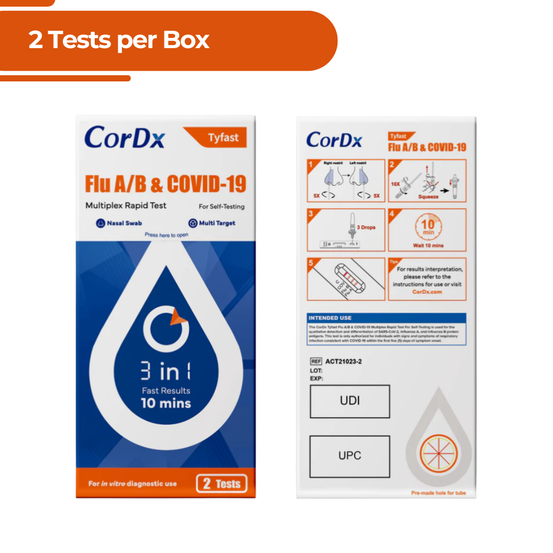 CorDx Tyfast Flu A/B & Covid-19 Multiplex Rapid Test, 3-in-1 ART Kit 2s ...